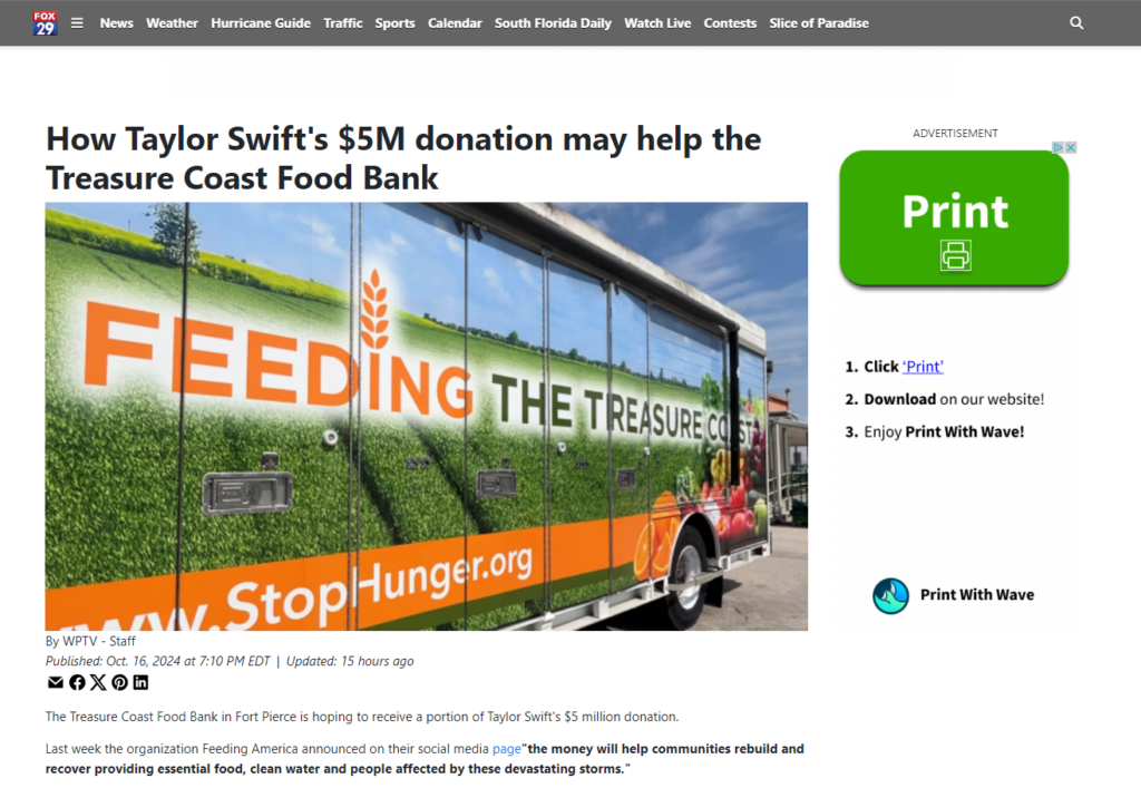 How Taylor Swift's $5M donation may help the Treasure Coast Food Bank ...
